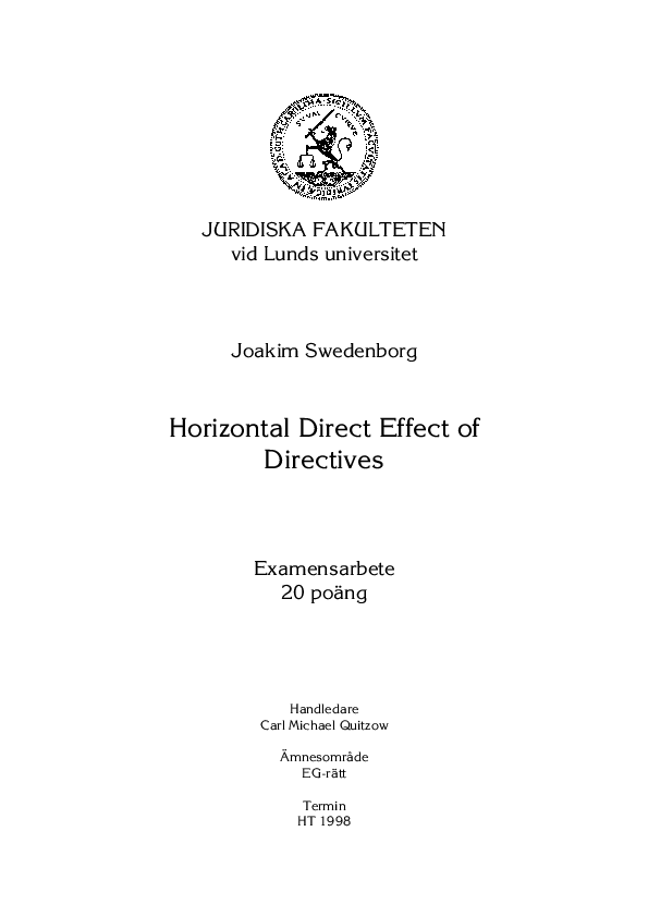 (PDF) JURIDISKA FAKULTETEN vid Lunds universitet Horizontal Direct ...