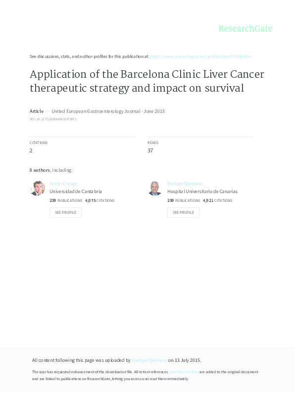 (PDF) Application of the Barcelona Clinic Liver Cancer therapeutic ...