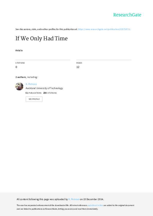 (PDF) If We Only Had Time