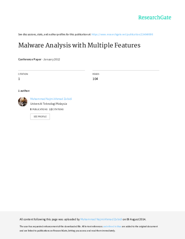 (PDF) Malware Analysis with Multiple Features
