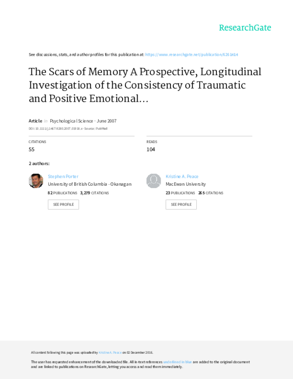 (PDF) The scars of memory a prospective, longitudinal investigation of ...