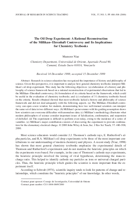 (PDF) The Oil Drop Experiment: A Rational Reconstruction of the ...