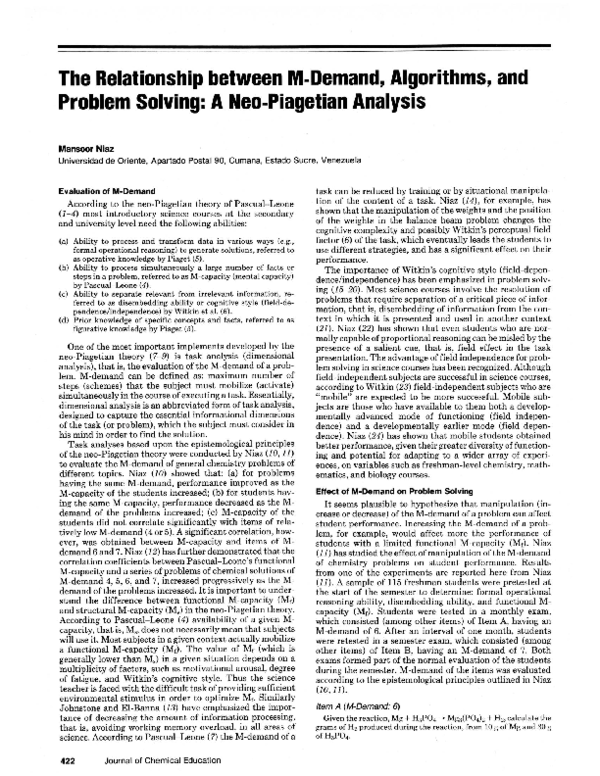 (PDF) The relationship between M-demand, algorithms, and problem solving: A neo-Piagetian analysis