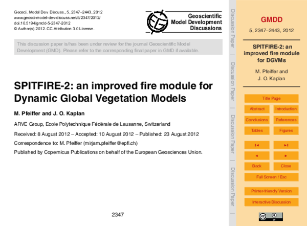 (PDF) SPITFIRE-2: an improved fire module for Dynamic Global Vegetation Models