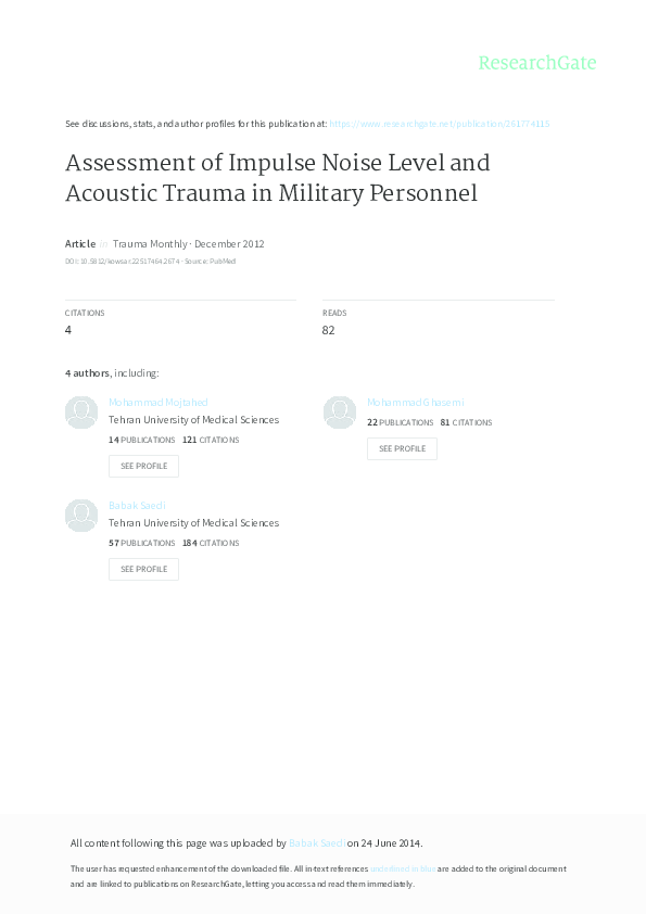 (PDF) Assessment of Impulse Noise Level and Acoustic Trauma in Military ...