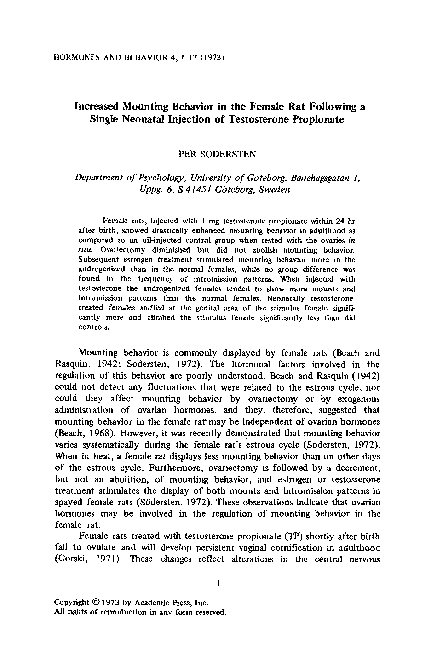 (PDF) Increased mounting behavior in the female rat following a single ...