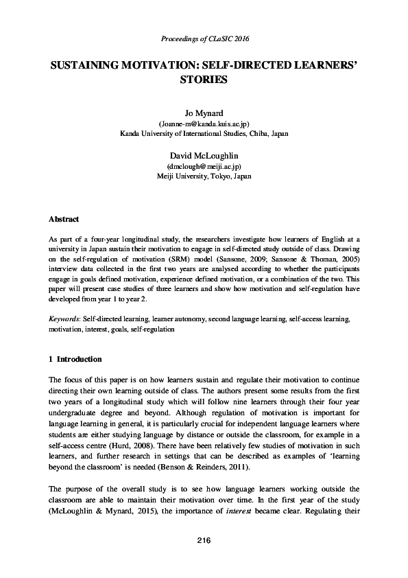 (PDF) SUSTAINING MOTIVATION: SELF-DIRECTED LEARNERS' STORIES
