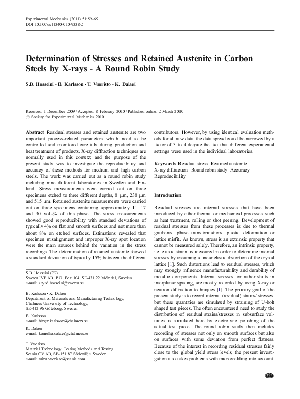 (PDF) Determination of Stresses and Retained Austenite in Carbon Steels ...