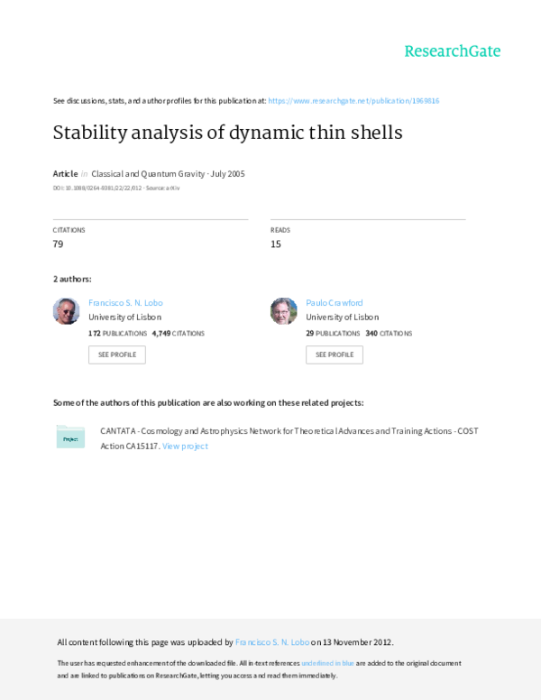 (PDF) Stability analysis of dynamic thin shells