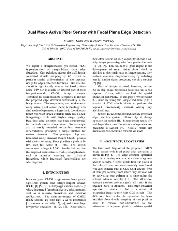 Pdf Dual Mode Active Pixel Sensor With Focal Plane Edge Detection