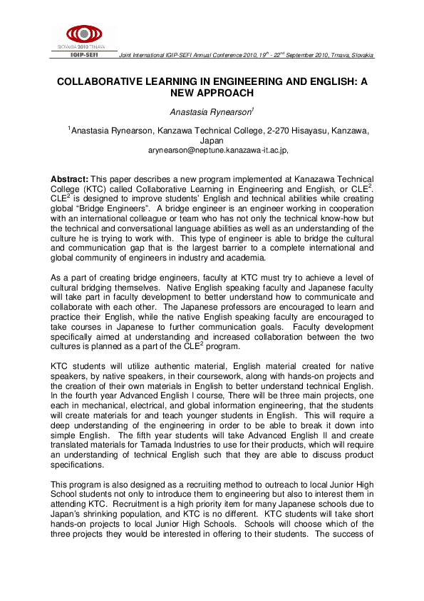 (PDF) COLLABORATIVE LEARNING OF ENGINEERING AND ENGLISH: A NEW APPROACH