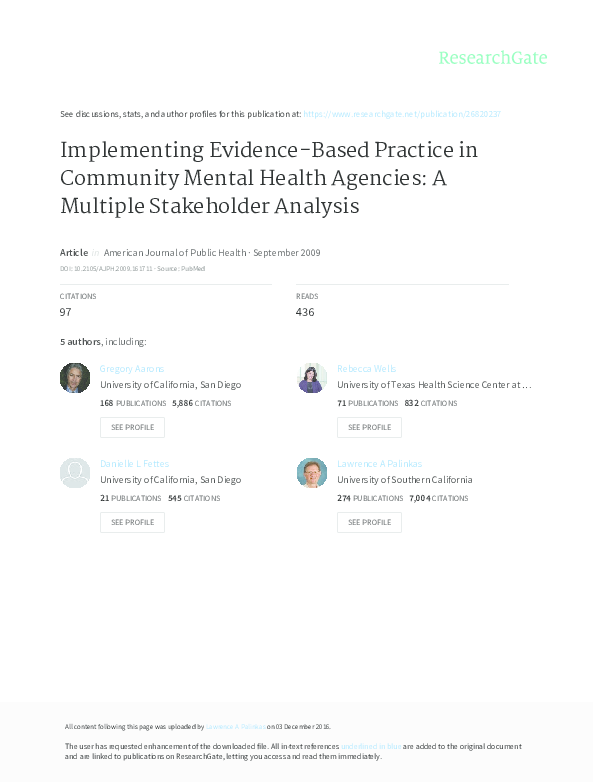 (PDF) Implementing evidence-based practice in community mental health agencies: A multiple ...