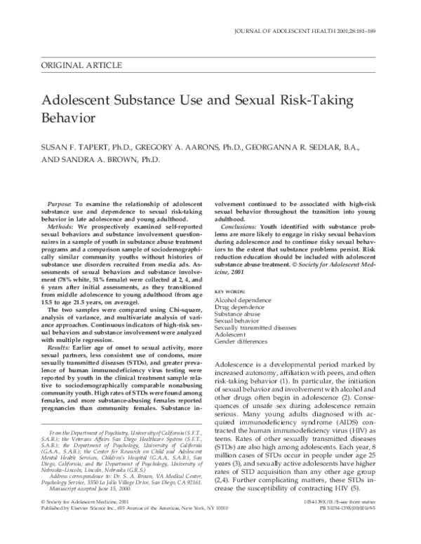 (PDF) Adolescent substance use and sexual risk-taking behavior