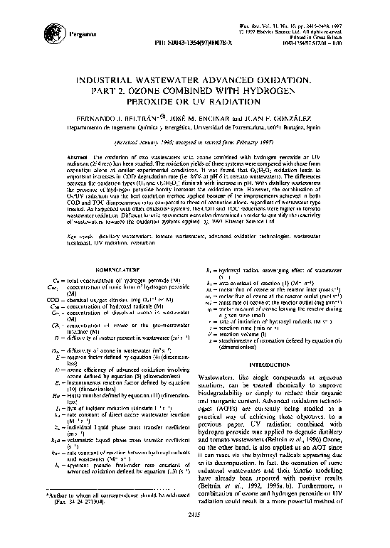 (PDF) Industrial wastewater advanced oxidation. Part 2. Ozone combined ...