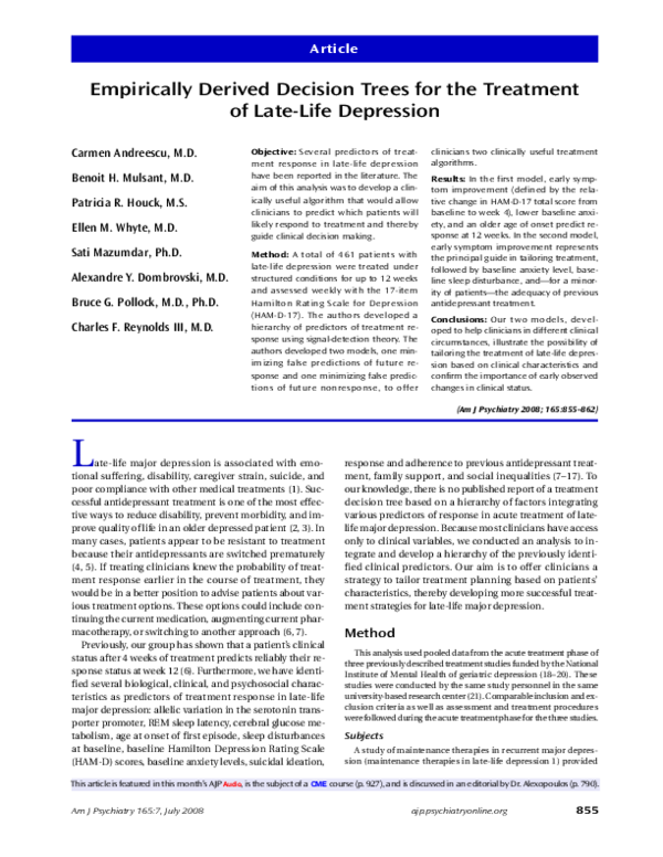 (PDF) Empirically Derived Decision Trees for the Treatment of Late-Life ...