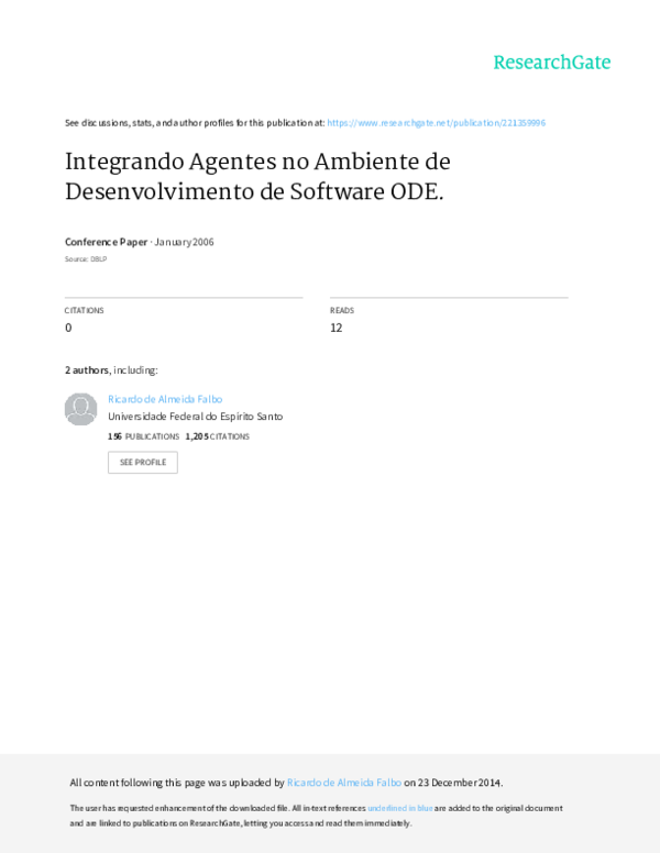 (PDF) Integrando Agentes no Ambiente de Desenvolvimento de Software ODE