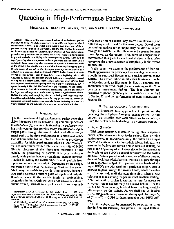 (PDF) Queueing in high-performance packet switching
