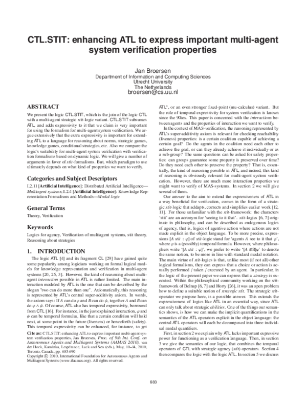 (PDF) CTL.STIT: enhancing ATL to express important multi-agent system verification properties