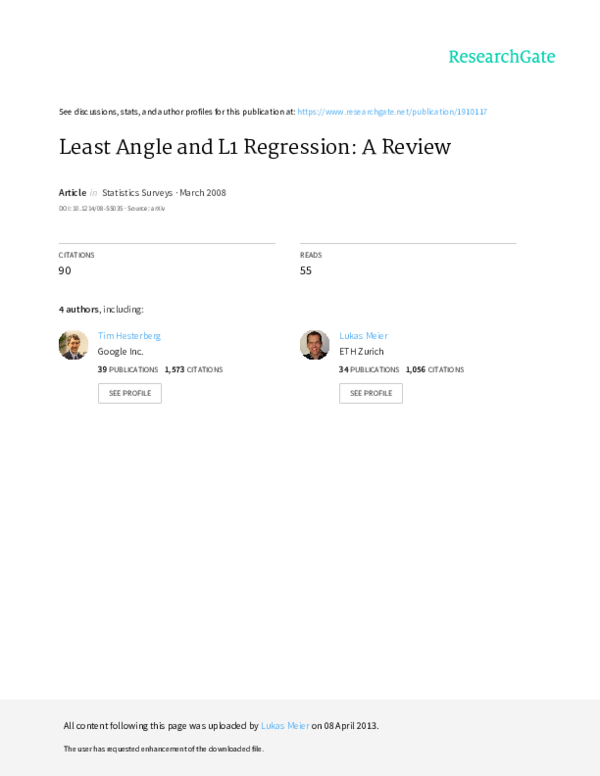 (PDF) Least Angle and L1 Regression: A Review
