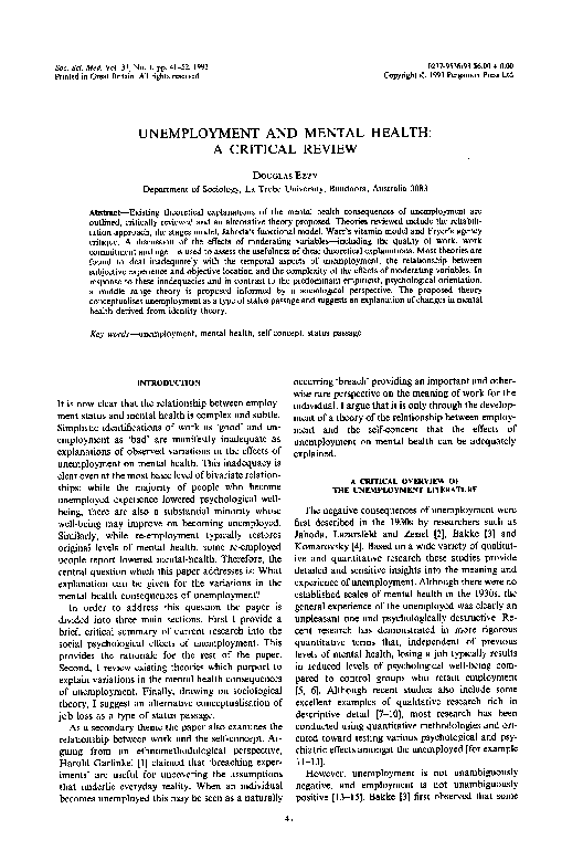 (PDF) Unemployment and mental health: A critical review