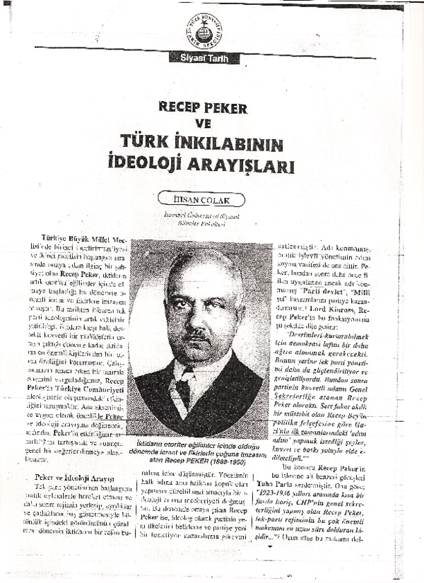 (PDF) Recep Peker ve Türk İnkılabının İdeoloji Arayışları