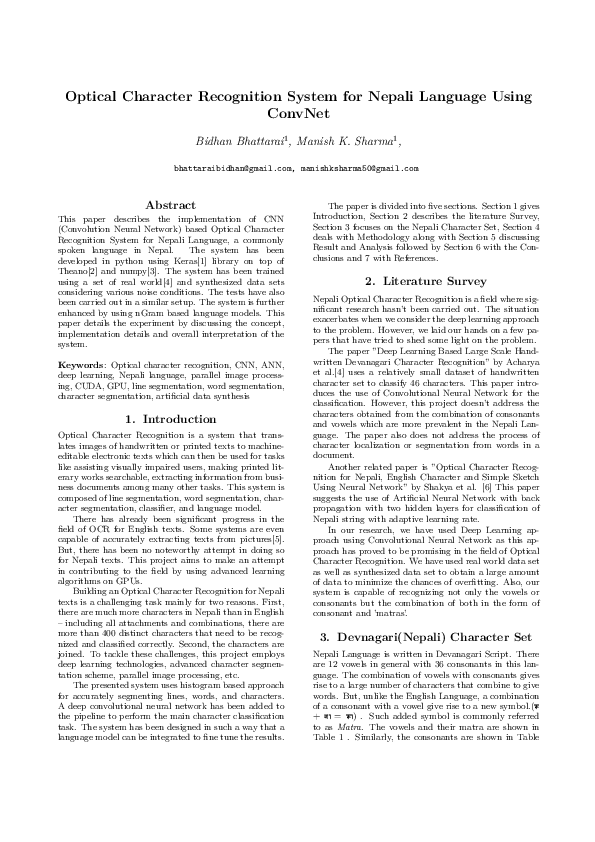 (PDF) Optical Character Recognition System for Nepali Language Using ConvNet