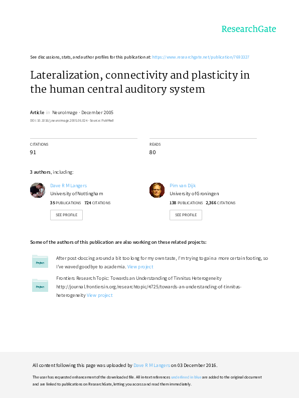 (PDF) Lateralization, connectivity and plasticity in the human central ...