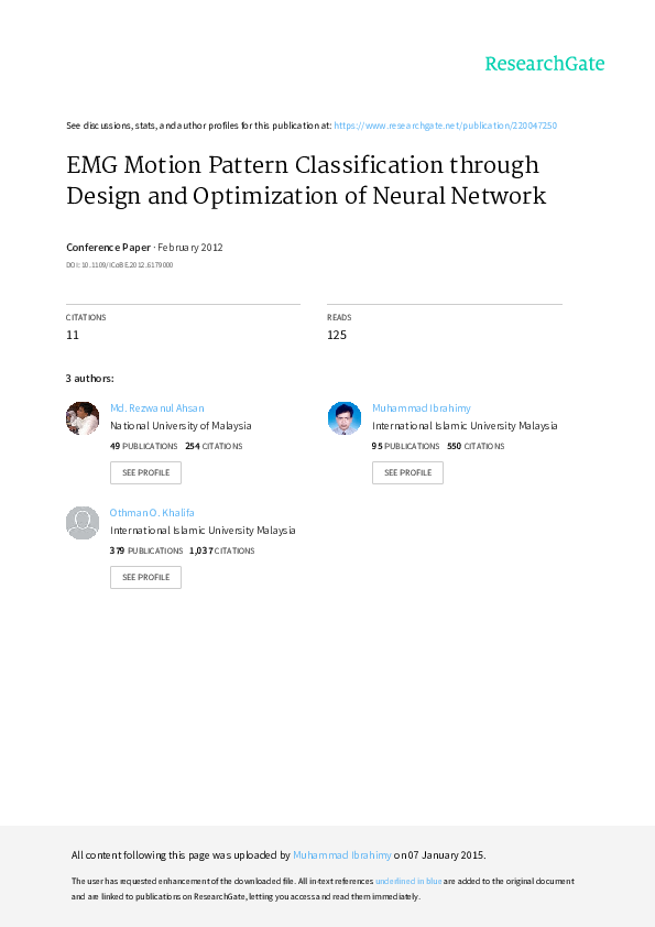 (PDF) EMG Motion Pattern Classification through Design and Optimization ...