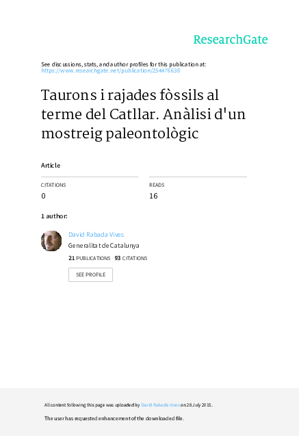 (PDF) Taurons i rajades fòssils al terme del Catllar. Anàlisi d'un mostreig paleontològic