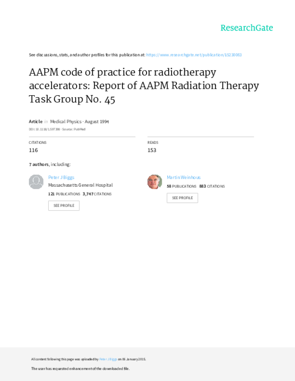 (PDF) AAPM code of practice for radiotherapy accelerators: Report of ...