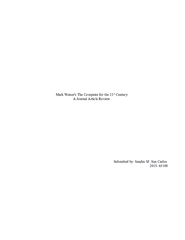 (DOC) Mark Weiser's The Computer for the 21st Century: A Journal Review