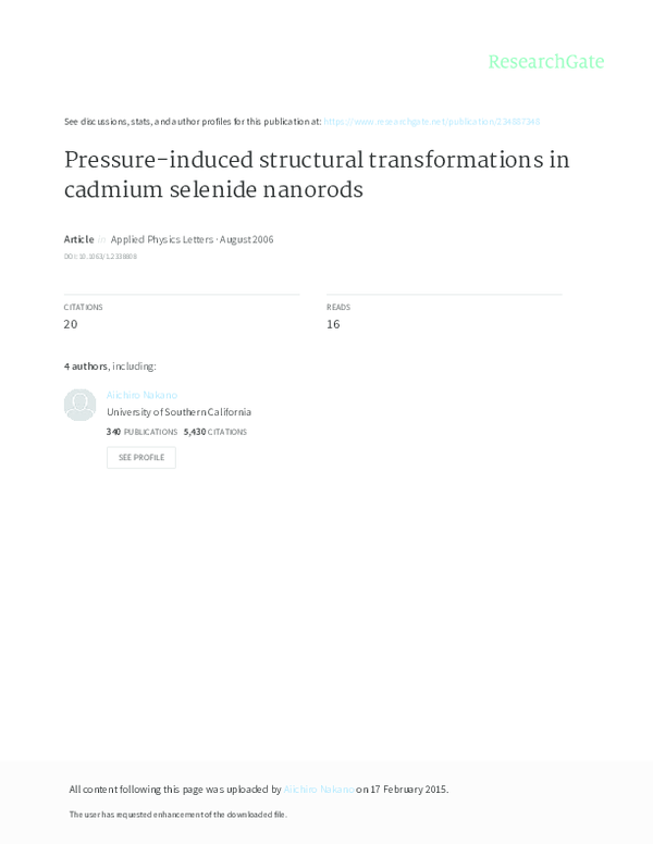 (PDF) Pressure-induced structural transformations in cadmium selenide ...