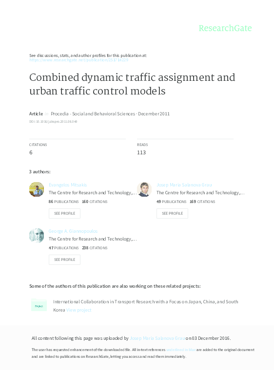 Pdf Combined Dynamic Traffic Assignment And Urban Traffic Control Models