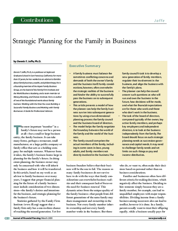 (PDF) Strategic planning for the family in business