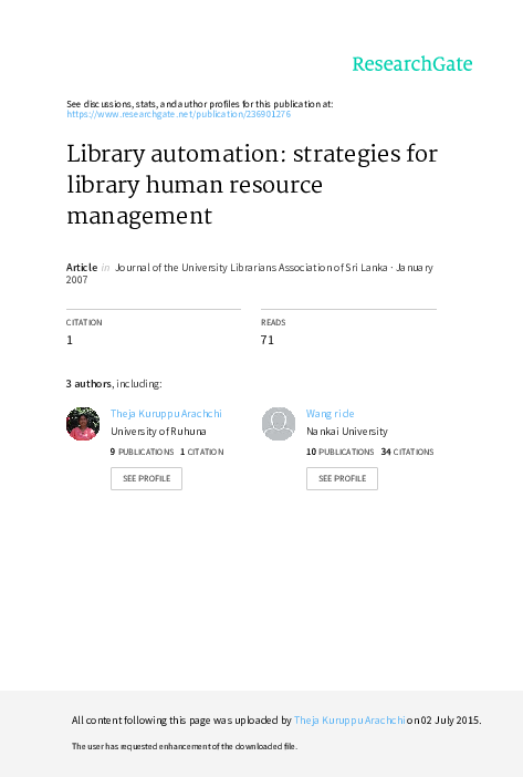 (PDF) Library automation: strategies for library human resource management