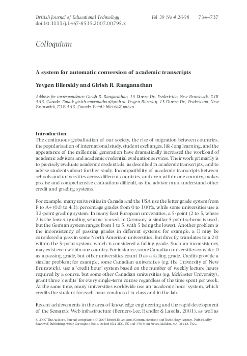(PDF) A system for automatic conversion of academic transcripts
