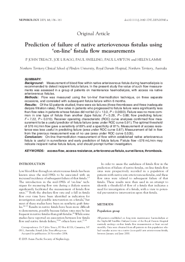 (PDF) Prediction of failure of native arteriovenous fistulas using 'on ...