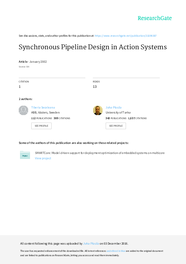 (PDF) Synchronous Pipeline Design in Action Systems