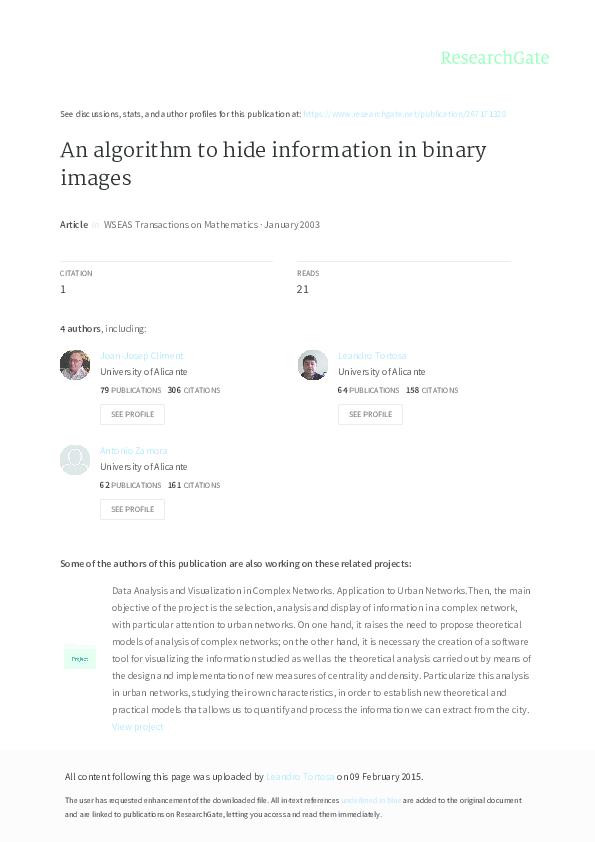 Pdf An Algorithm To Hide Information In Binary Images