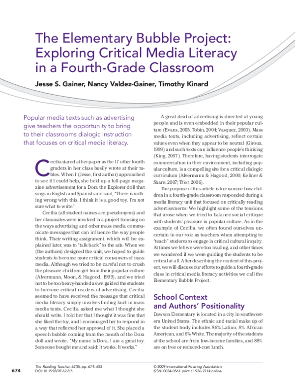 (PDF) The Elementary Bubble Project: Exploring Critical Media Literacy ...