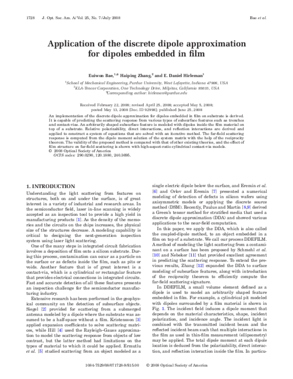 (PDF) Application of the discrete dipole approximation for dipoles embedded in film