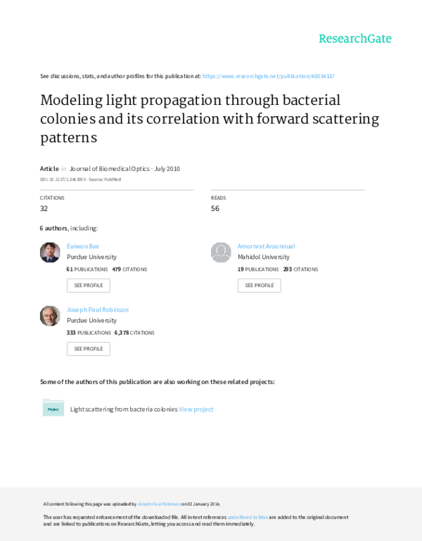 (PDF) Modeling light propagation through bacterial colonies and its correlation with forward ...