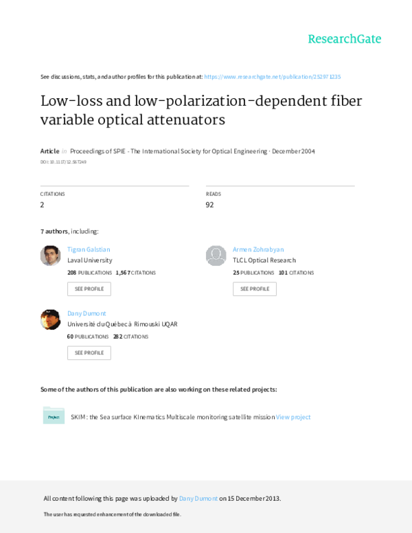 (PDF) Low-loss and low-polarization-dependent fiber variable optical attenuators