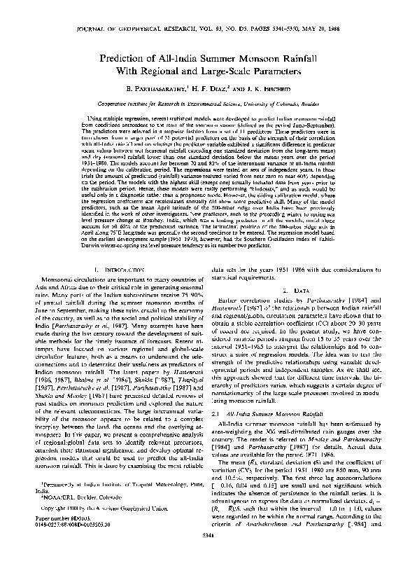 (PDF) Prediction of All-India Summer Monsoon Rainfall With Regional and ...
