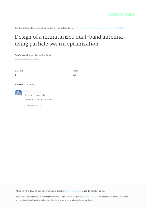 Pdf Design Of A Miniaturized Dual Band Antenna Using Particle Swarm Optimization Waroth