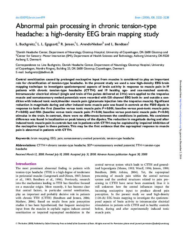 (PDF) Abnormal pain processing in chronic tension-type headache: a high ...
