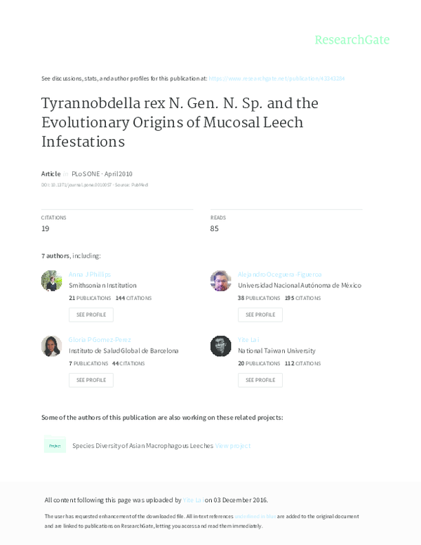 (PDF) Tyrannobdella rex N. Gen. N. Sp. and the Evolutionary Origins of ...