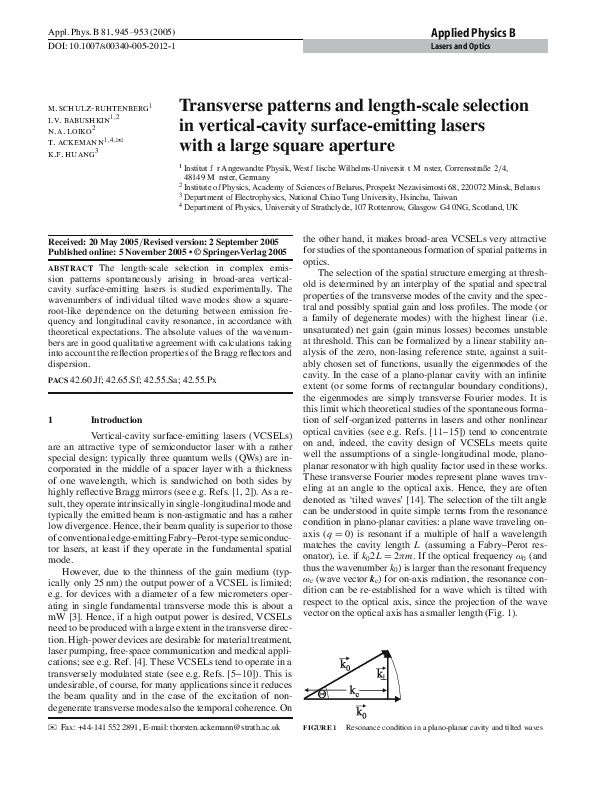 (PDF) Transverse patterns and length-scale selection in vertical-cavity ...