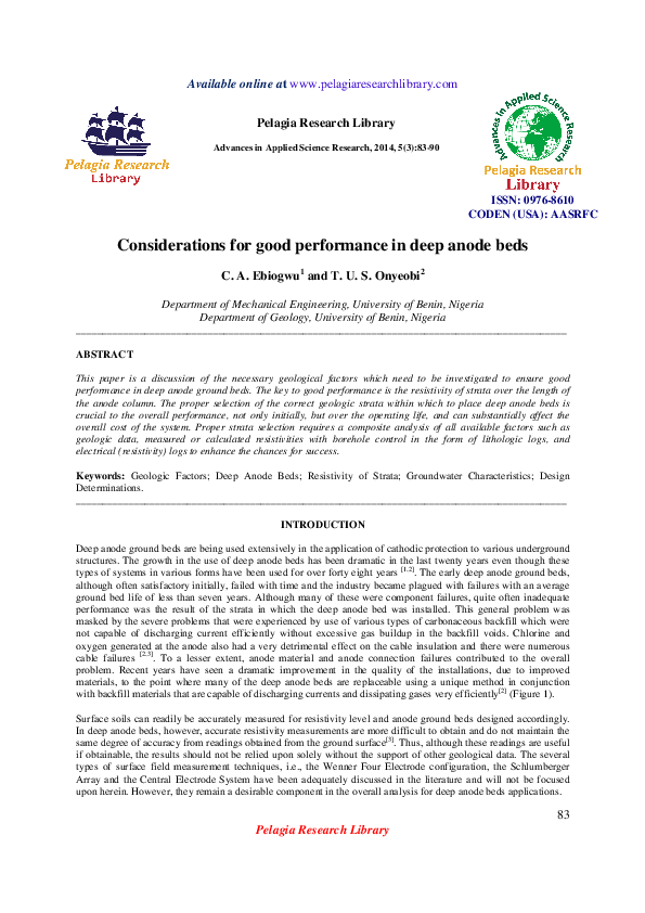 (PDF) Considerations for good performance in deep anode beds