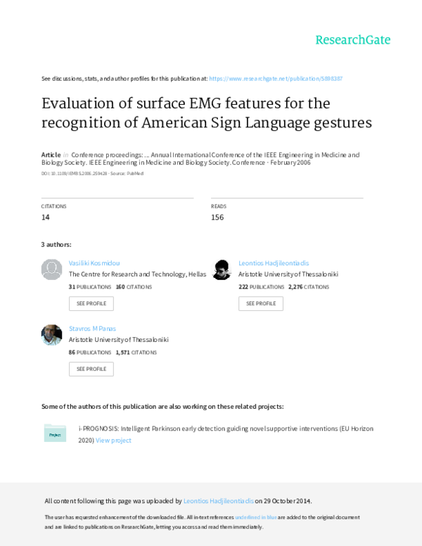 (PDF) Evaluation of surface EMG features for the recognition of ...